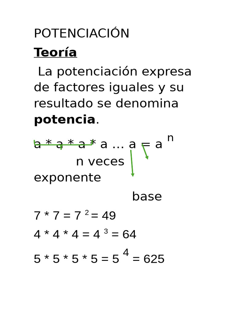Teoría y Ejercicios de Potenciación y Radicación | PDF | Exponenciación ...