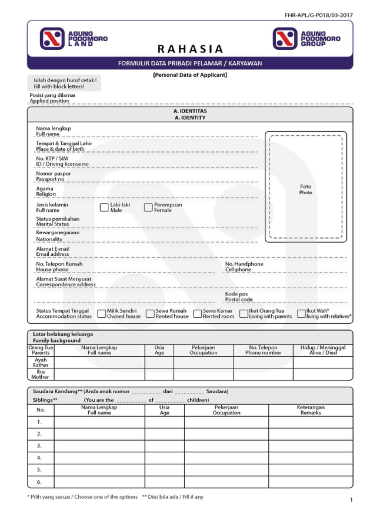 018-03_Formulir Data Pribadi Pelamar | PDF