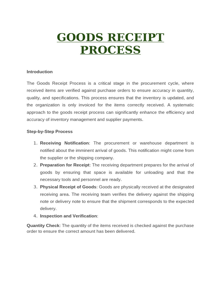 Goods Receipt Process Explained | PDF