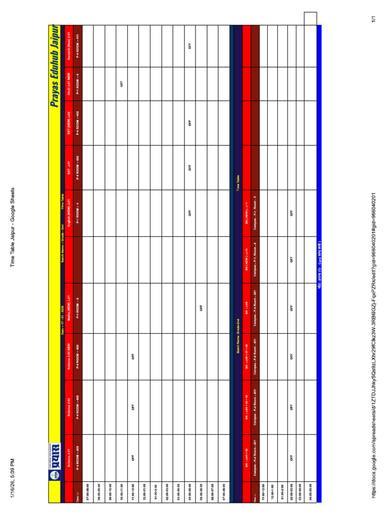 Grade - 2nd Time Table ( 17 Jan 2026 ) Prayas Jaipur Offline | PDF