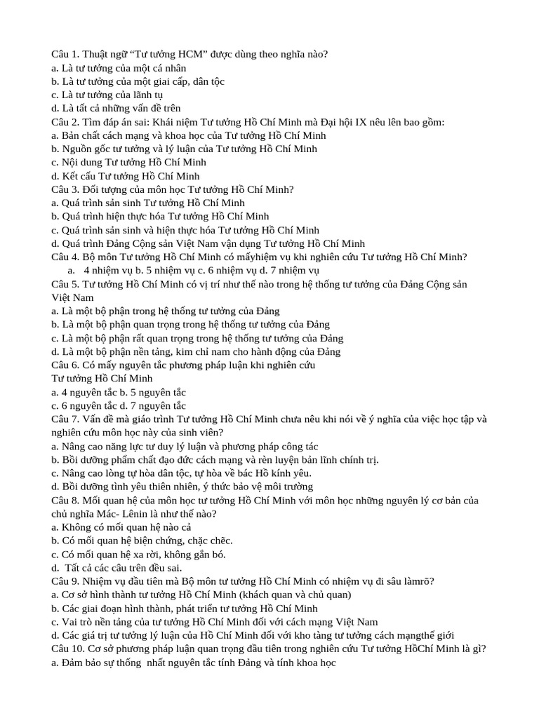 Đề Thi Môn Tư Tưởng Hồ Chí Minhchương Mở Đầuđối Tượng | PDF