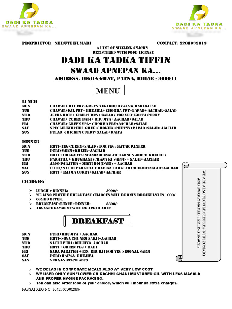 Tiffin Menu | PDF