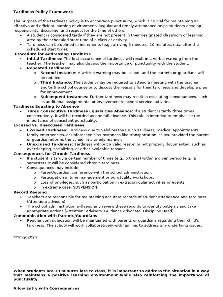 Policy on Tardiness-An Explanation | PDF | Teachers | Cognition