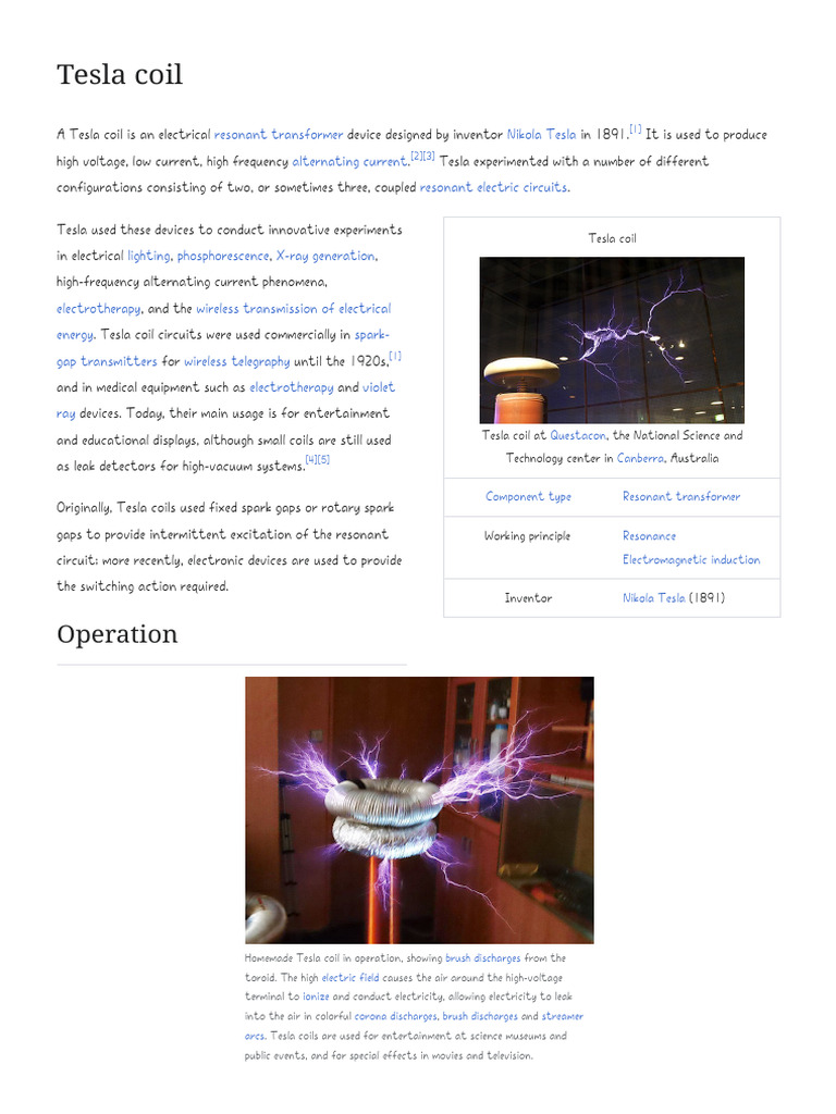 Tesla Coil - Wikipedia | PDF | Inductor | Transformer