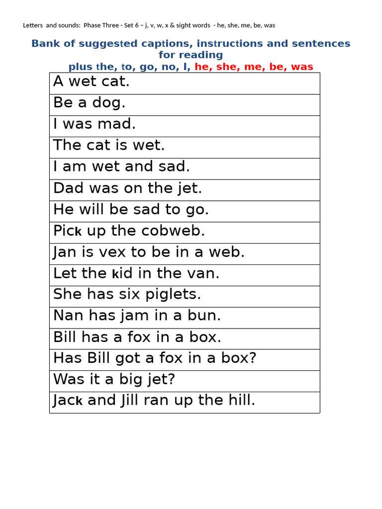 Captions Sentences Using Sets 1 To 6 Sight Words | PDF