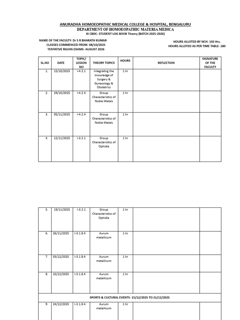 Homoeopathic Student Log Book 2025-2026 | PDF | Health Sciences ...
