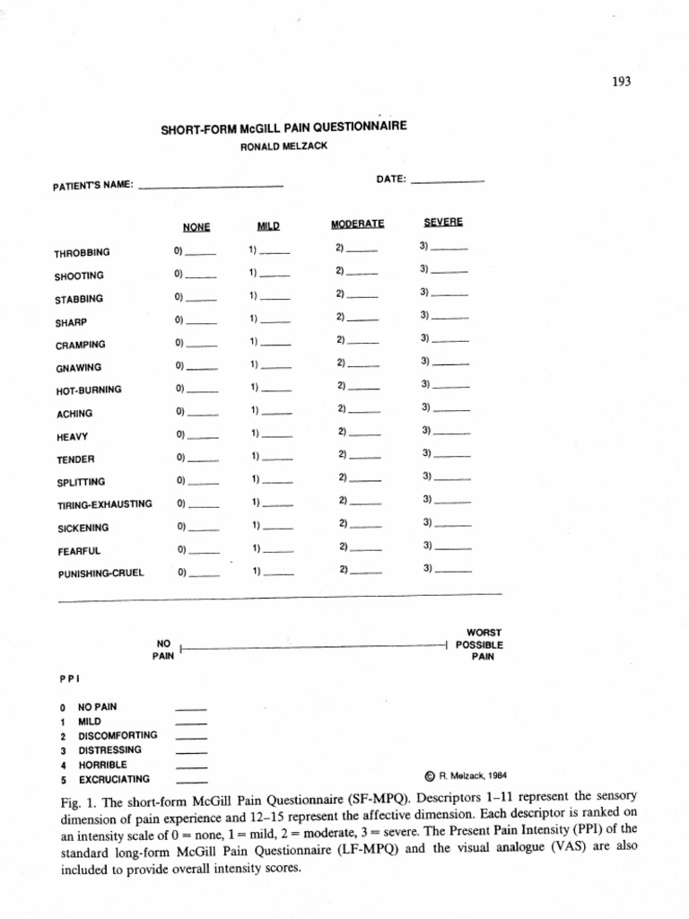 McGill Pain Questionnaire Short Version | PDF