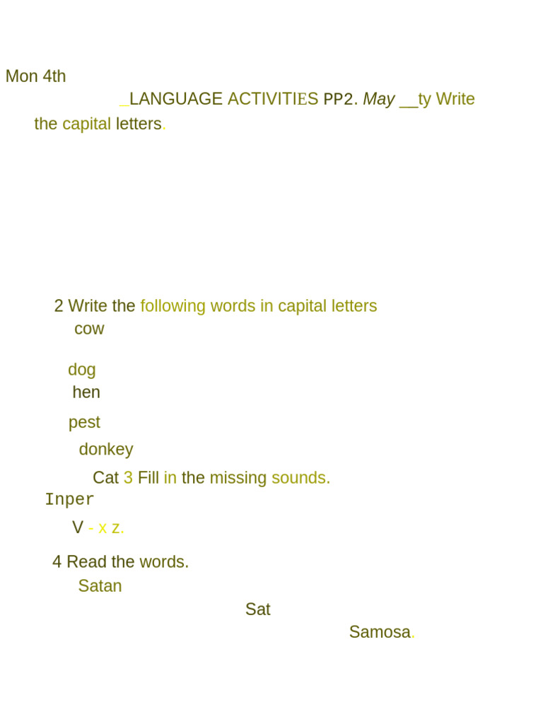 Pre Primary 2 May Homework | PDF