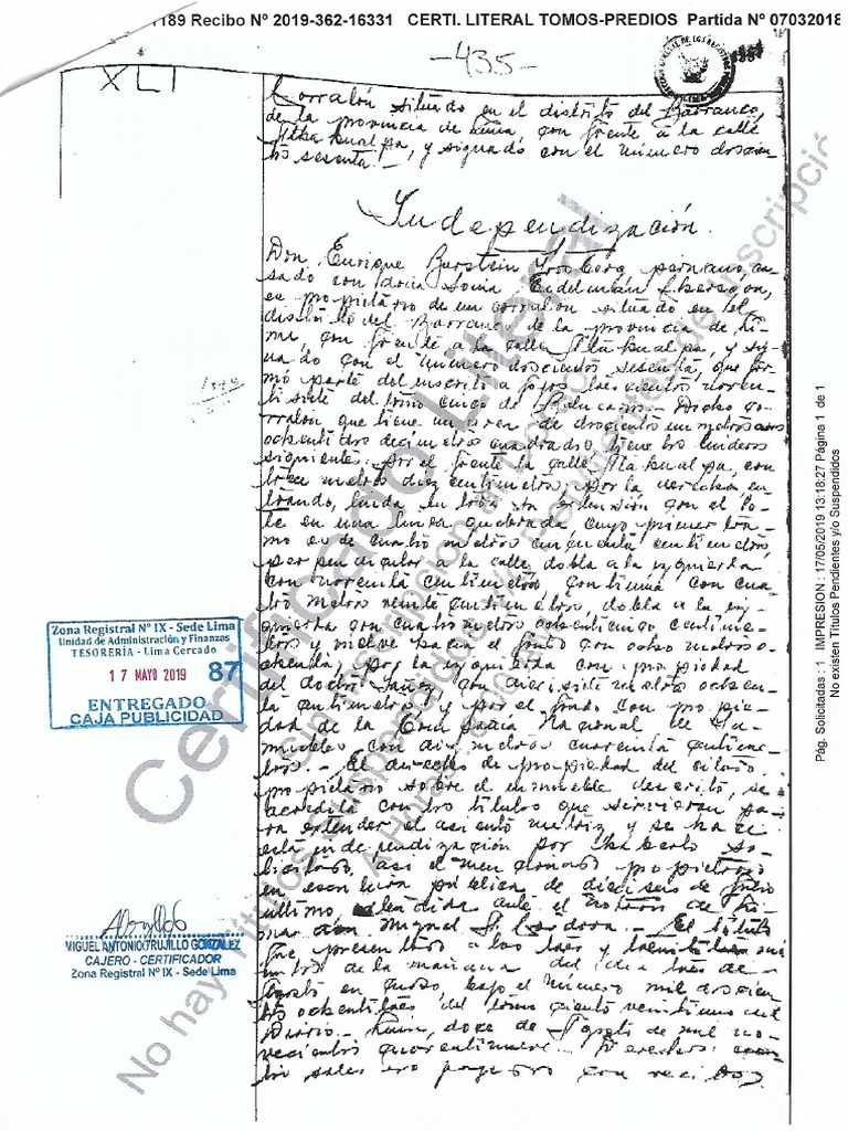 Partida N° 07032018 Jr. Atahualpa N°260 Barranco | PDF