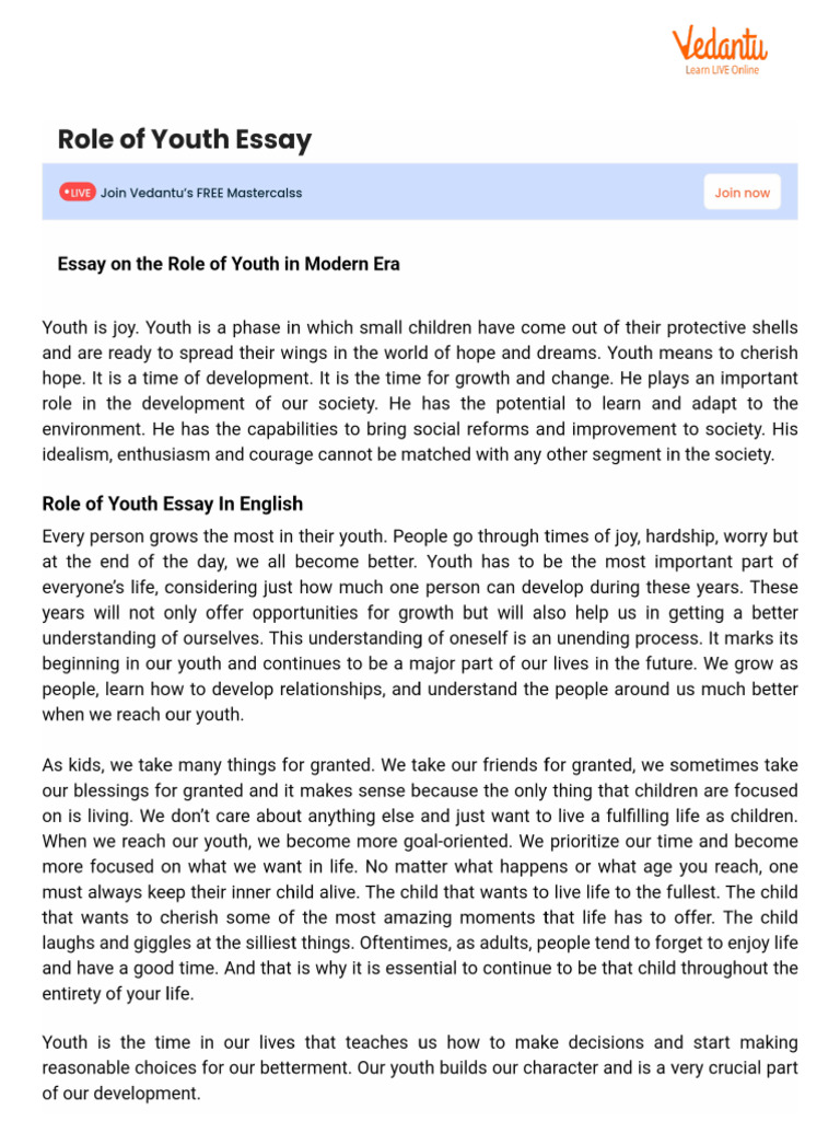 Role of Youth Essay | PDF
