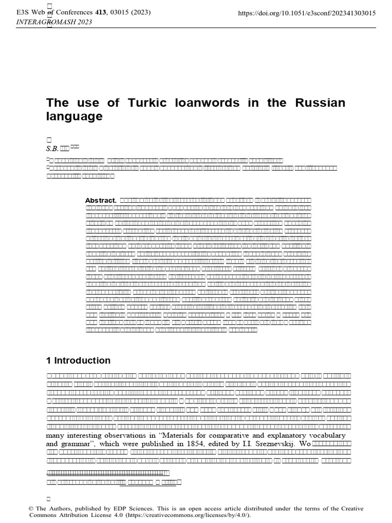 Turkic Loanwords in Russian Language | PDF | Lexicon | Russian Language