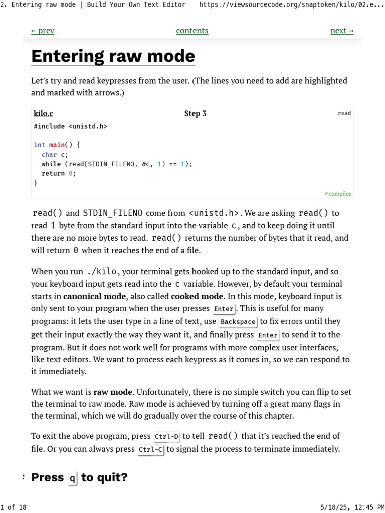 Entering Raw Mode in C Programming | PDF | Computer Engineering | Computing