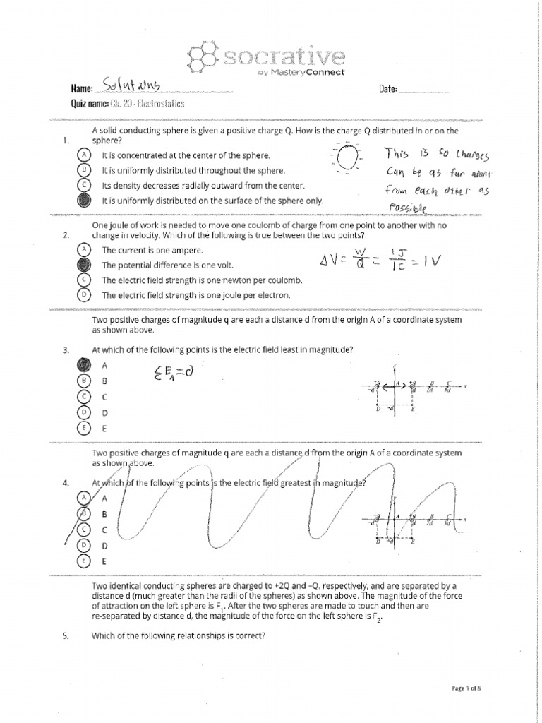 Test 4 - Electrostatics Pt. 1 - Solutions (1) | PDF