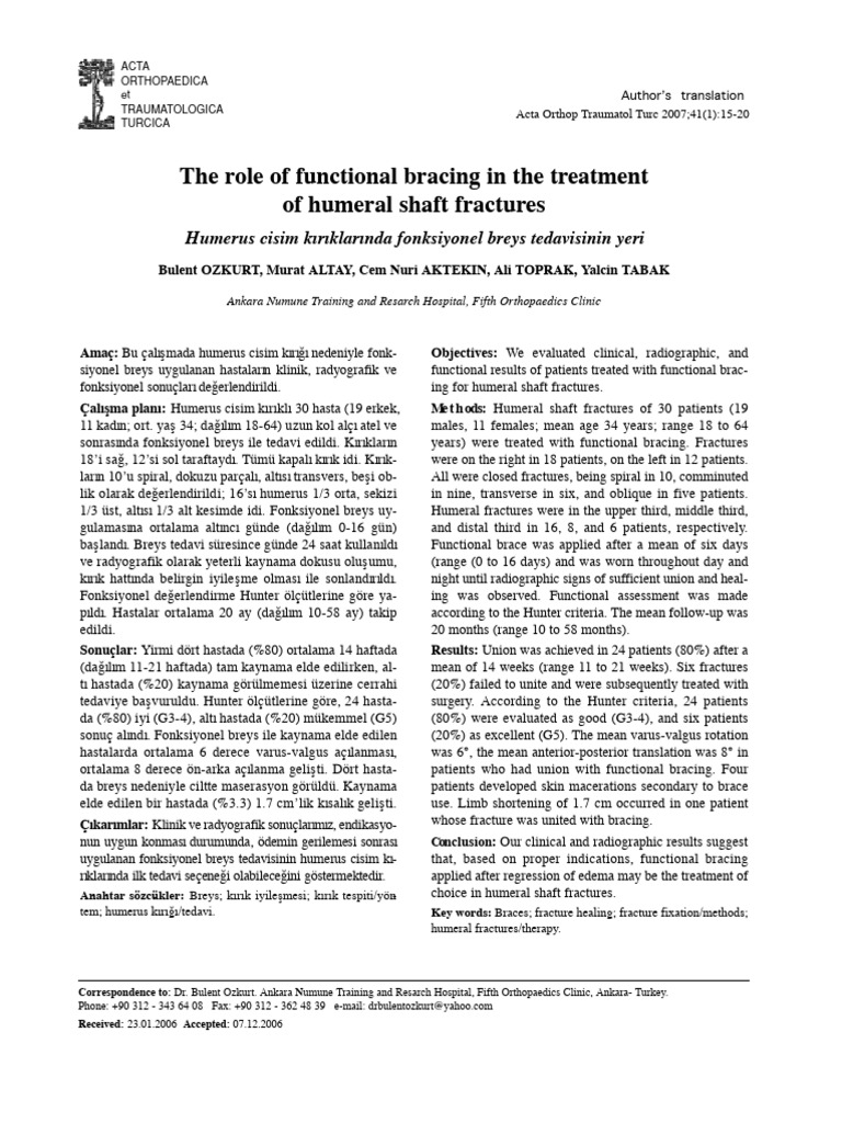 The Role of Functional Bracing in the Treatment of Humeral Shaft ...