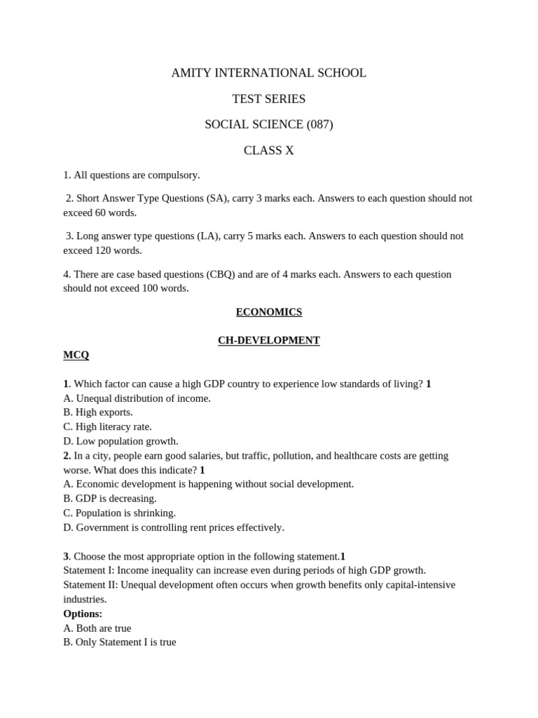 Class X Social Science Test Series | PDF | Loans | Gross Domestic Product