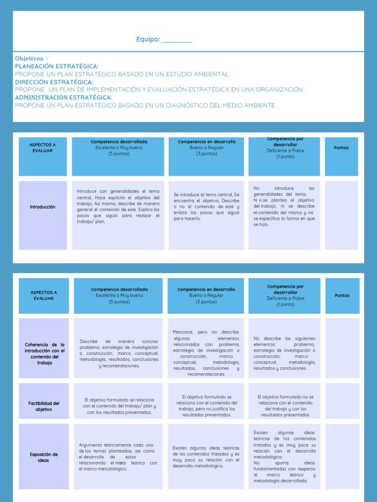R-brica para evaluar trabajos_2026_1 | PDF | Planificación estratégica | Gestión estratégica