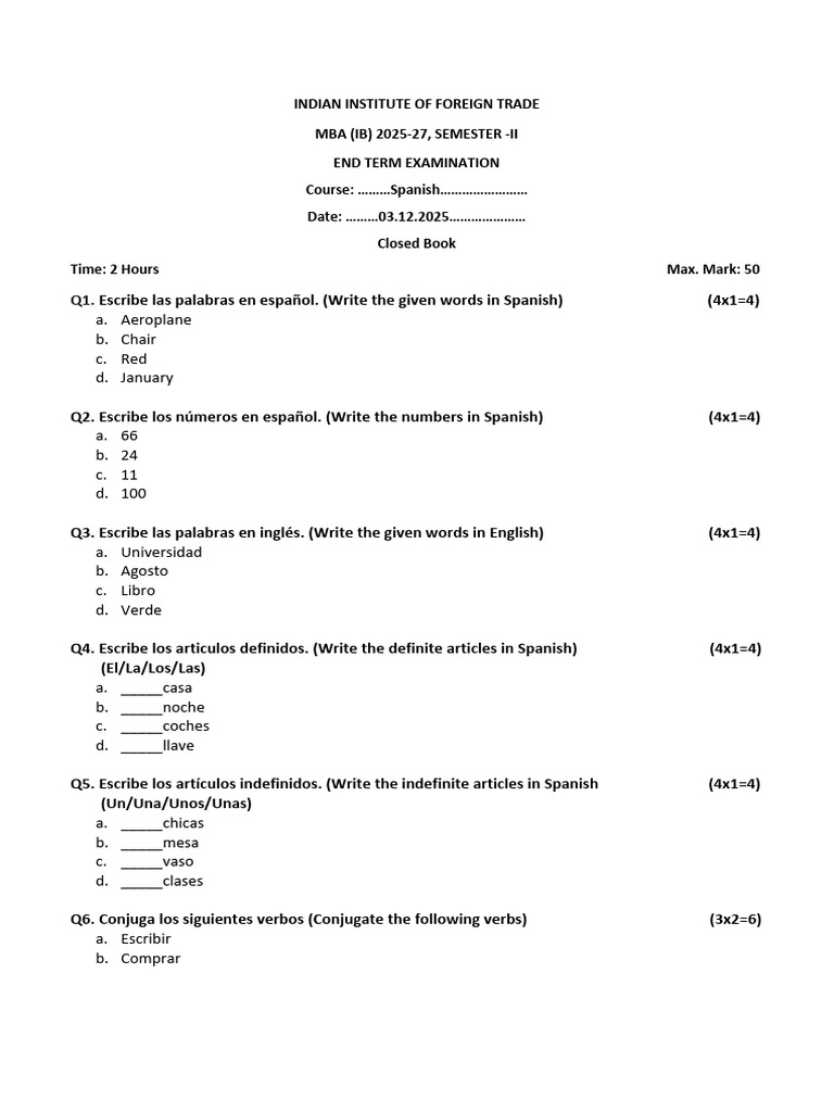 Spanish End-Term Sample Paper (1) | PDF | Lenguas de Europa | Lingüística
