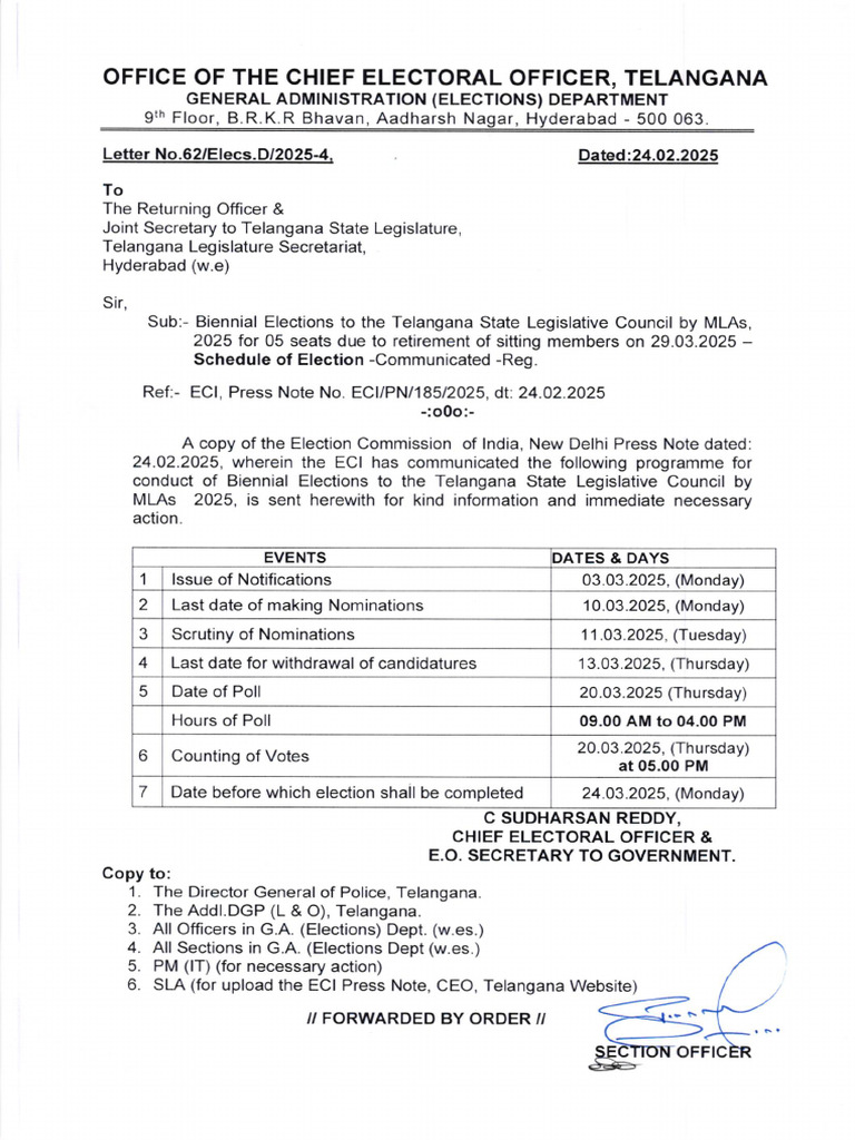 62-4 BE to TGLC by MLAs 2025 - Schedule of Election | PDF | Government ...