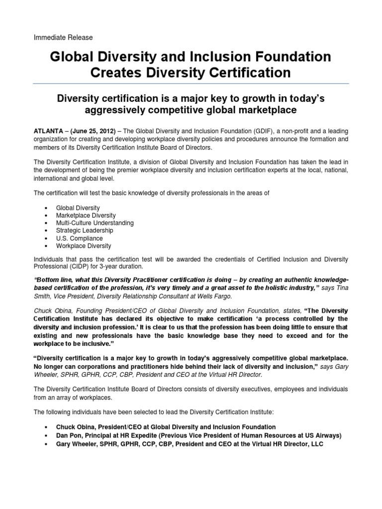 Global Diversity and Inclusion Foundation Creates Diversity ...