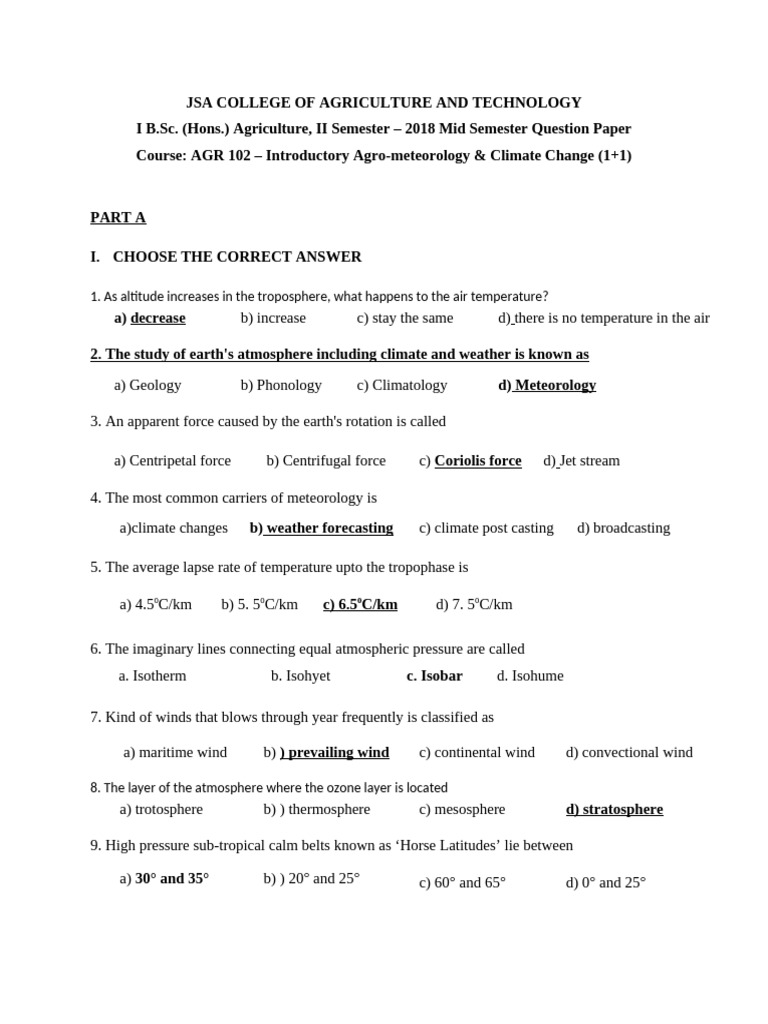 agr 102 JSA-2 | PDF | Atmosphere Of Earth | Troposphere
