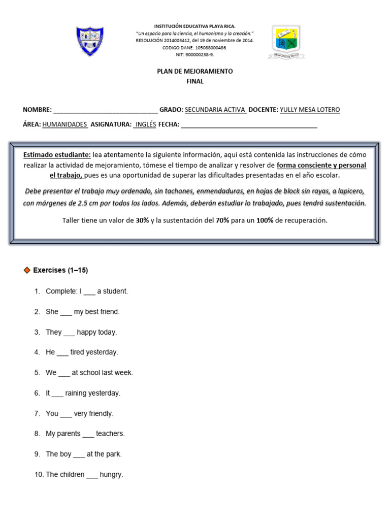 Mejoramiento en Inglés para Secundaria | PDF | Linguistic Morphology ...