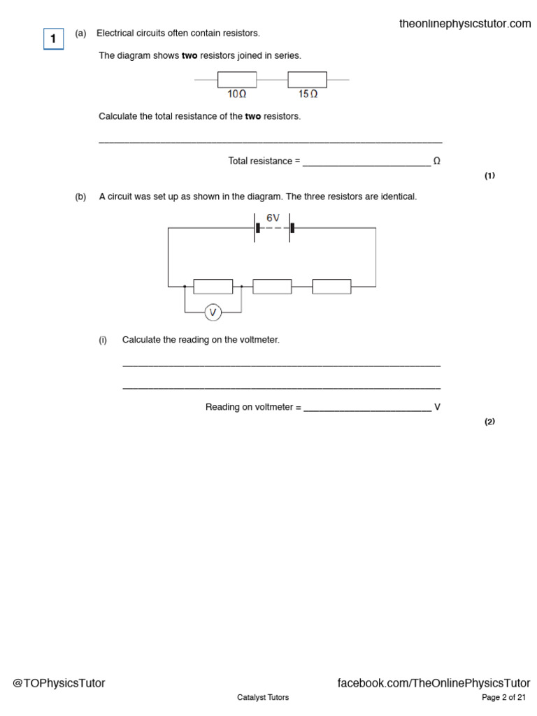 GCSE AQA Series and Parallel Circuits QP | PDF | Resistor | Electric ...