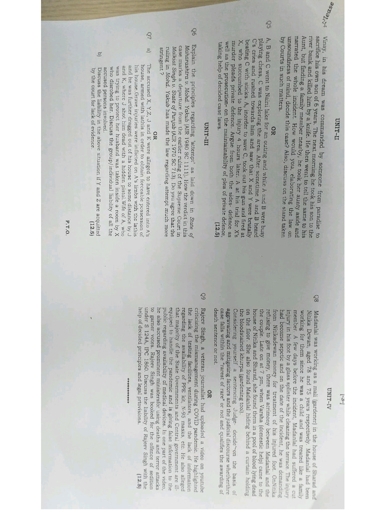 BA LLB Third Semester Question Paper 2023 | PDF