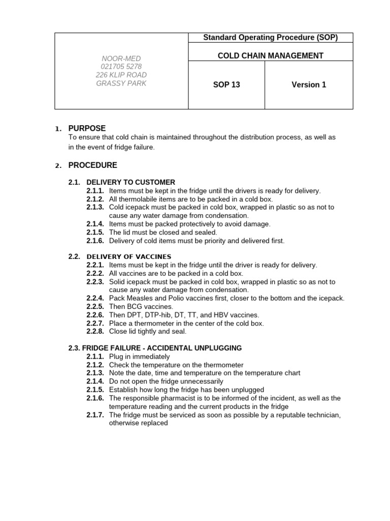 SOP 13 - Cold Chain Management.docx NOORMED (1) | PDF | Temperature ...