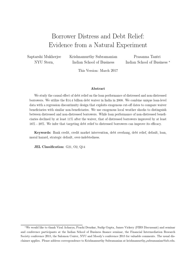 Impact of Debt Relief on Borrower Performance | PDF | Loans | Bankruptcy