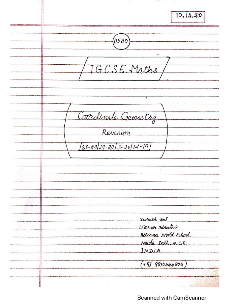 Ig 0580 Coordinate Geometry Revision | PDF