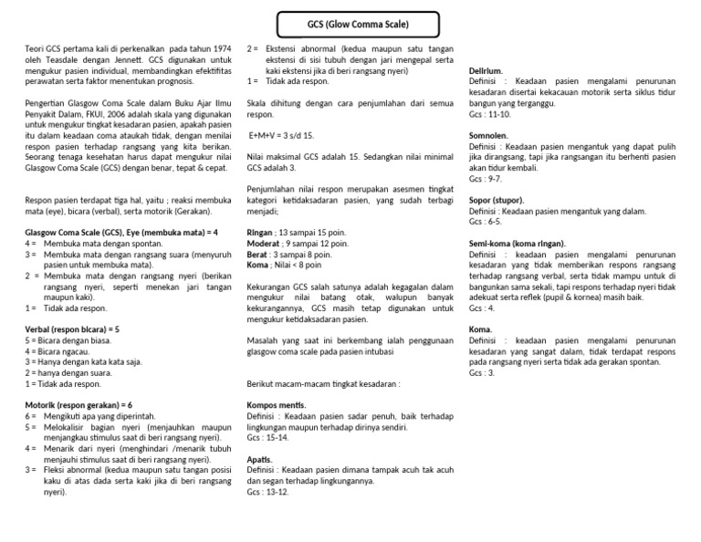 Panduan Glasgow Coma Scale (GCS) | PDF