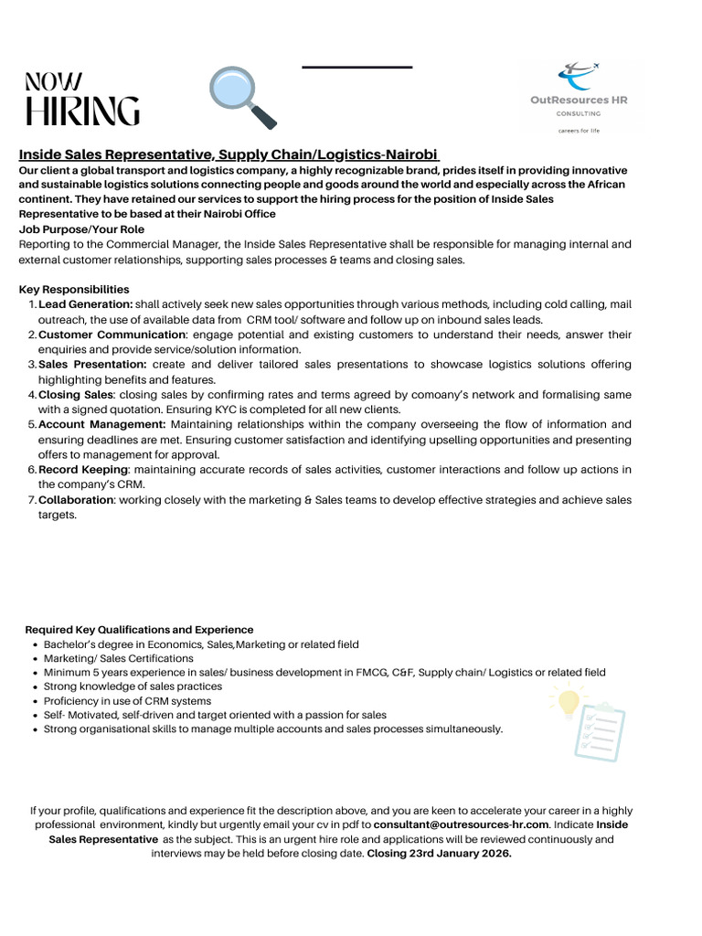 Inside Sales Representative Job in Nairobi | PDF | Sales | Customer ...