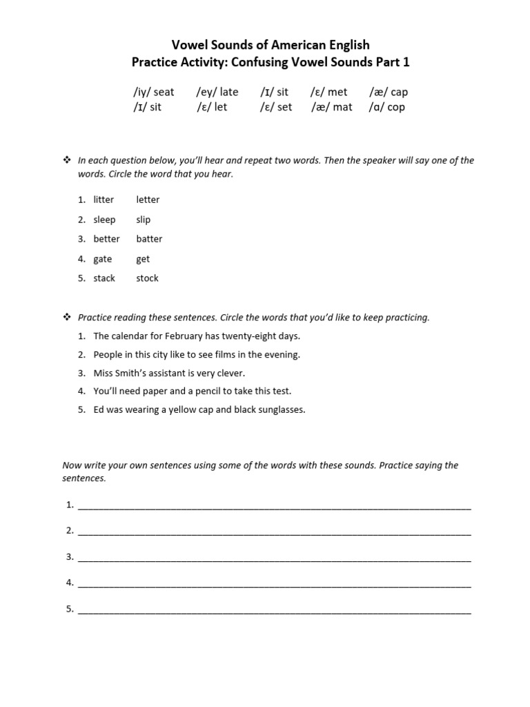 American English Vowel Sounds Practice | PDF