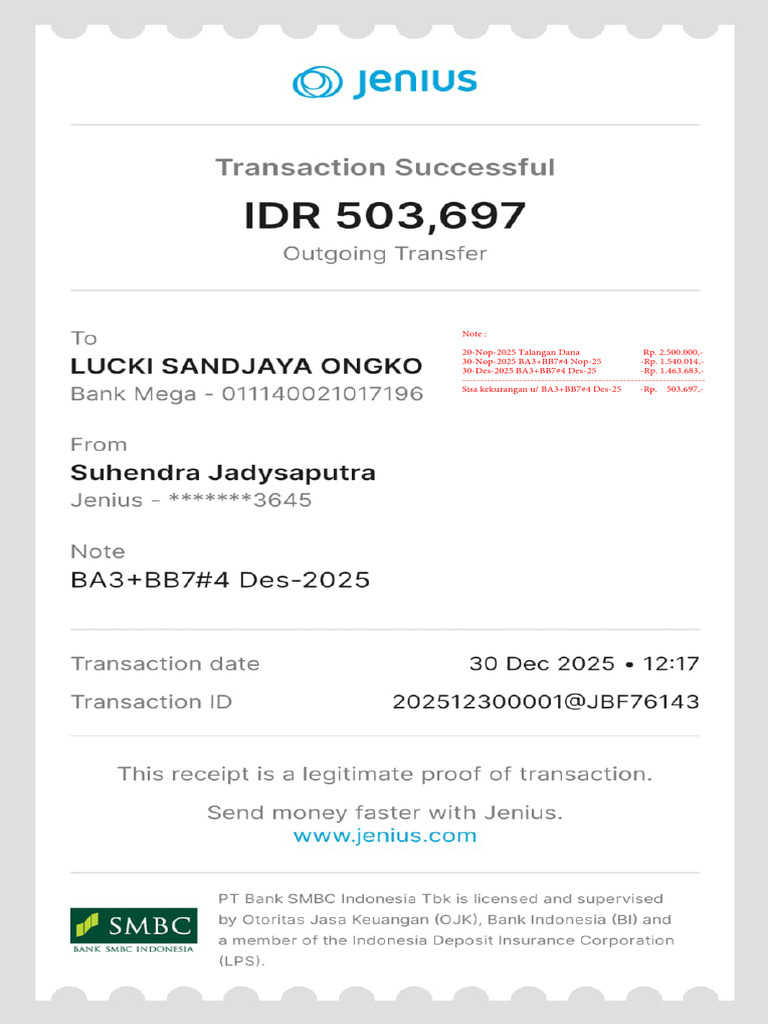 LS Ongko - Biaya BA3+BB7#4 Des-2025 - 504rb | PDF