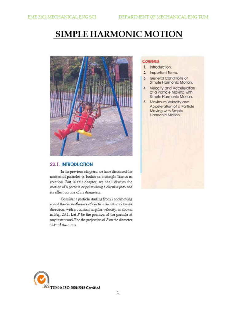 Simple Harmonic Motion in Mechanical Engineering | PDF