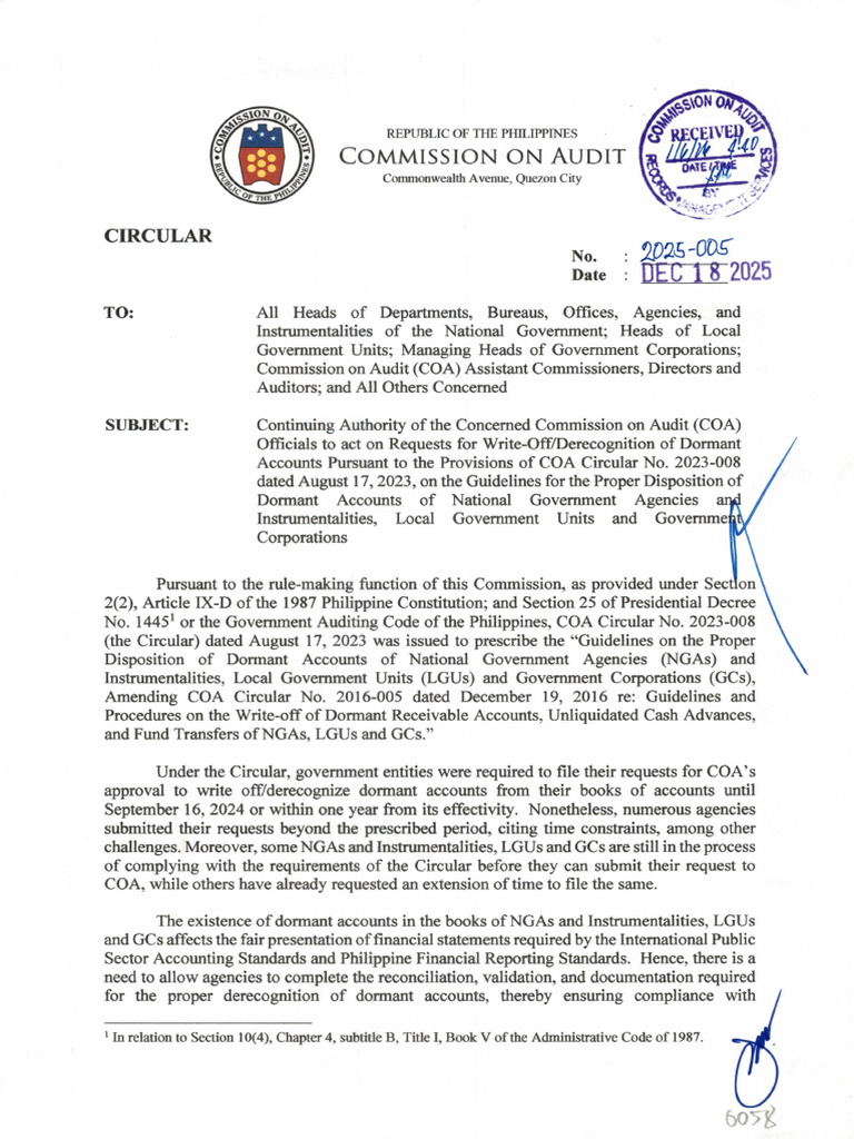 COA Guidelines for Dormant Account Write-Offs | PDF | Audit ...