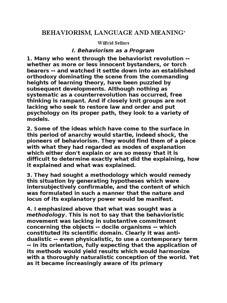 Behaviorism Language And Meaning Sellars Pdf Behaviorism