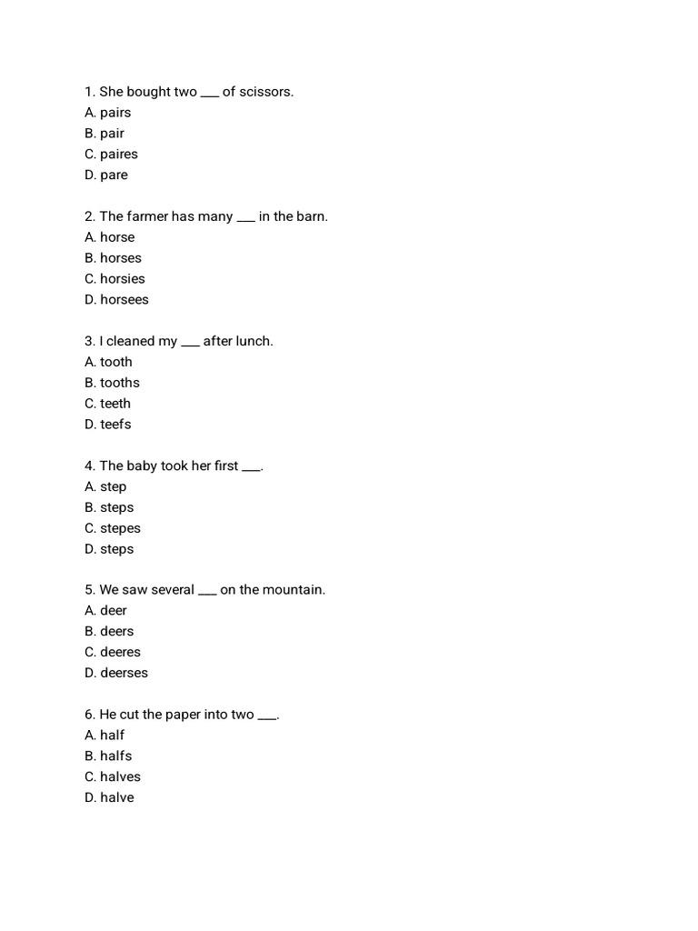 Plural Noun Quiz for Kids | PDF