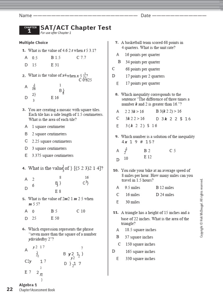 355521388 Holt Algebra 1 Chapter 01 SAT ACT38.PDF | PDF | Mathematics