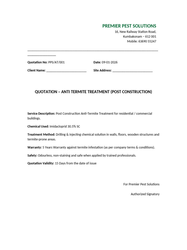 Anti Termite Letterhead Quotation Watermark | PDF