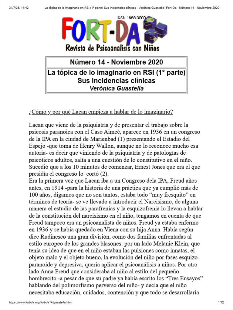 La tópica de lo imaginario en RSI (1° parte) - Guastella | PDF ...