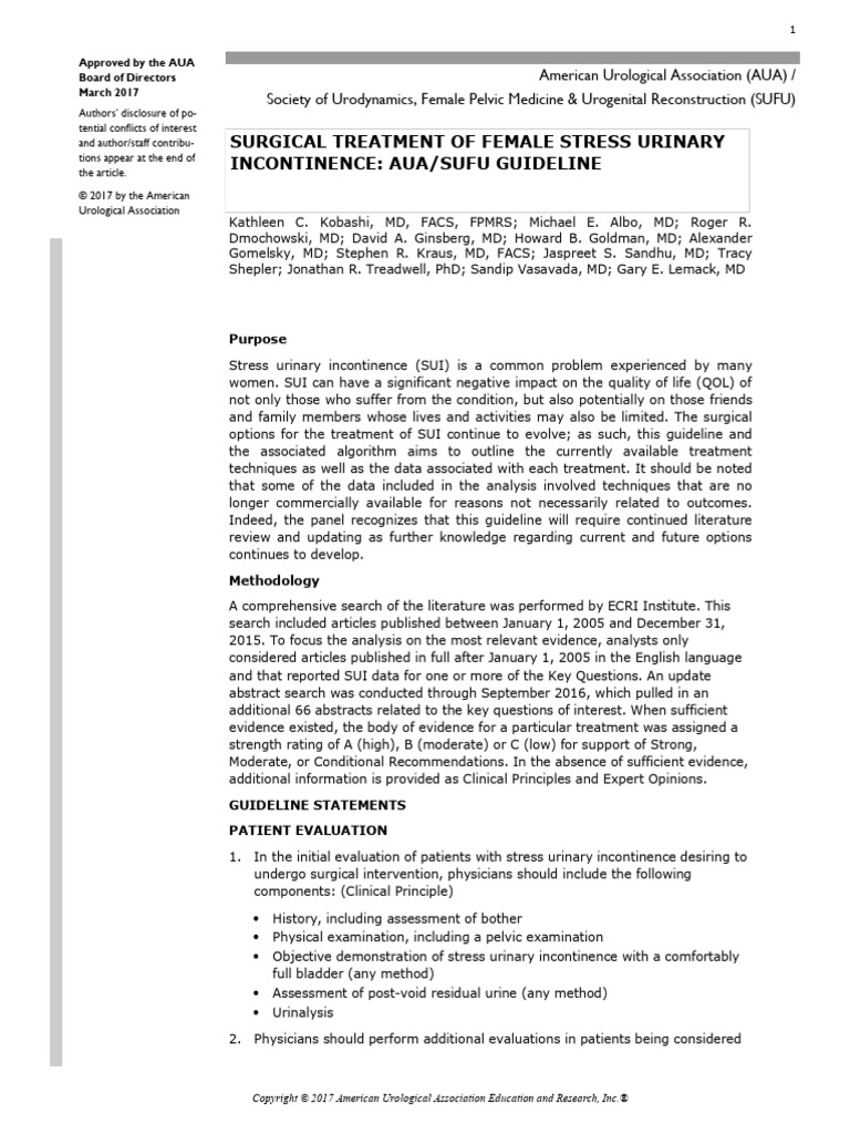 Surgical Guidelines for Stress Incontinence | PDF | Urinary ...