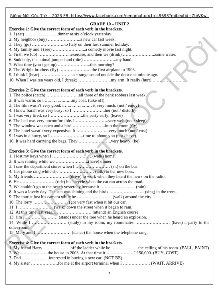 GRADE 10 - UNIT 2 - ĐỀ (1) | PDF