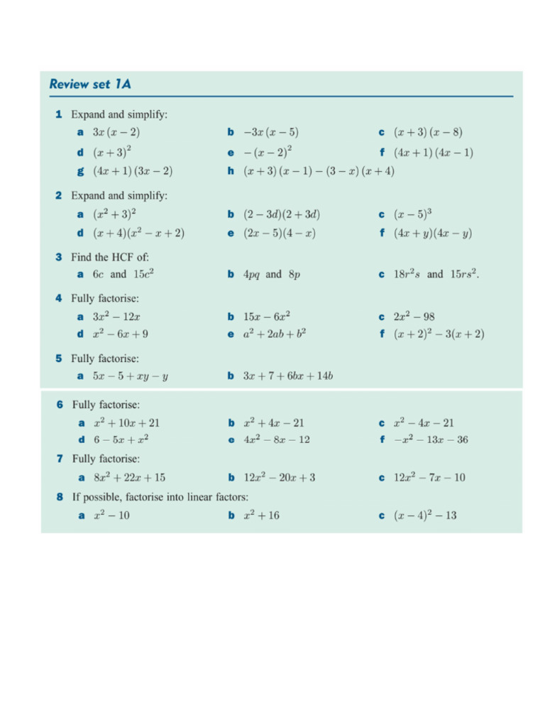 Algebra (Expansion and Factorisation) | PDF