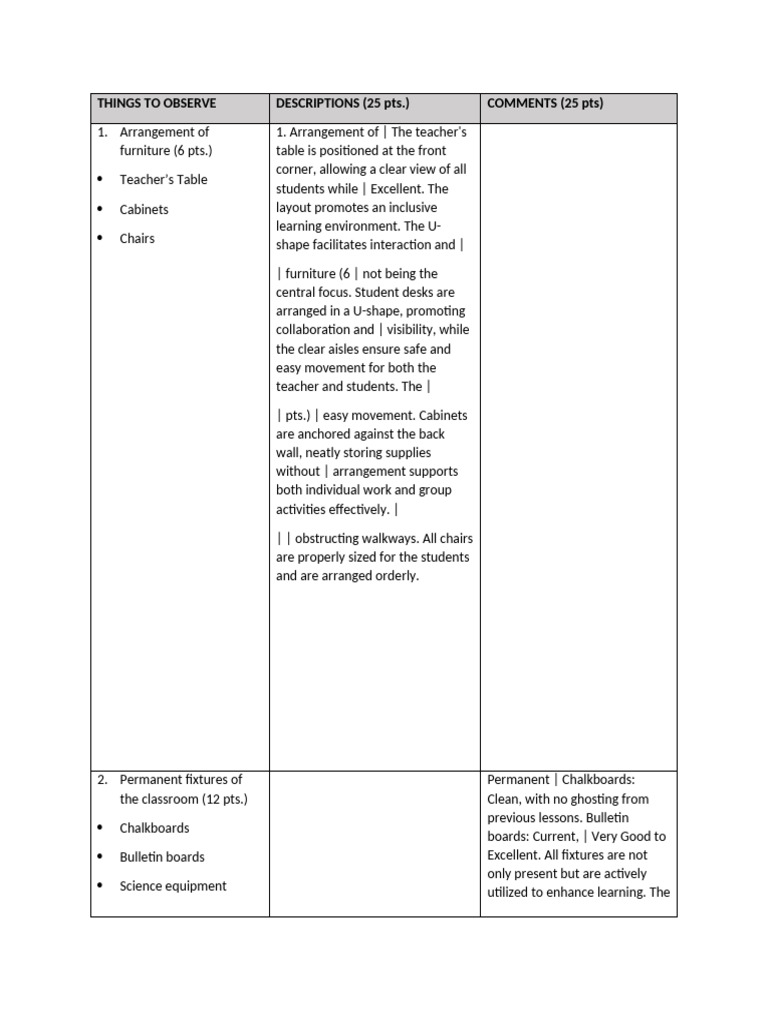 Things to Observe | PDF | Classroom | Lighting