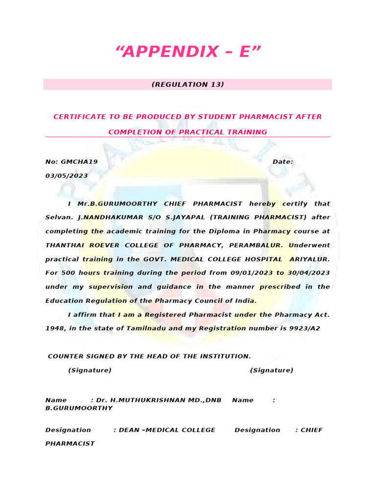 Student Pharmacist Training Certificate | PDF | Pharmacist | Pharmacy