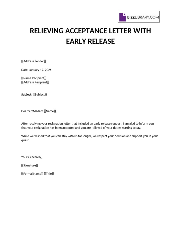 Relieving Acceptance Letter With Early Release | PDF