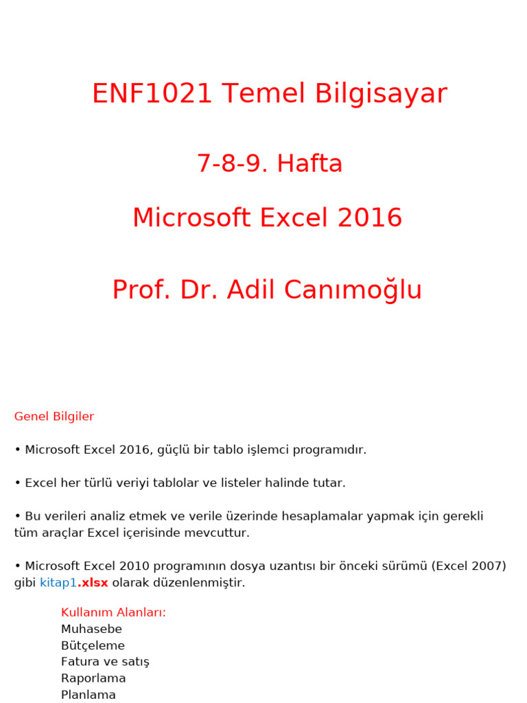ENF1021 Temel Bilgisayar 7 8 9. Hafta | PDF