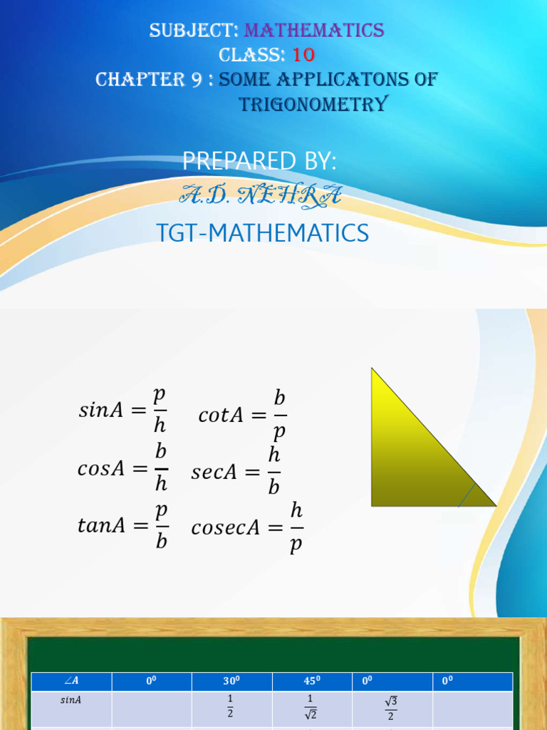 Some Applications of Trigonometry Ppt (3) | PDF | Trigonometry | Angle