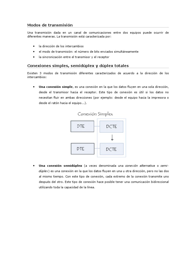 Modos de Transmisión de Datos: Tipos y Ejemplos | PDF | Duplex ...